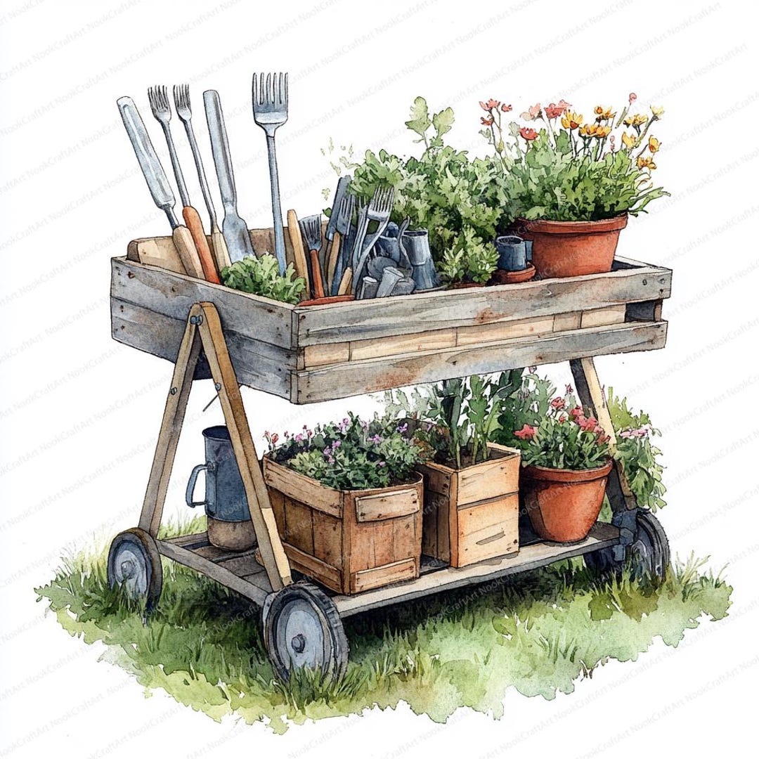 19 Garden Tools Clipart Set | Wheelbarrow and Gardening Supplies ...