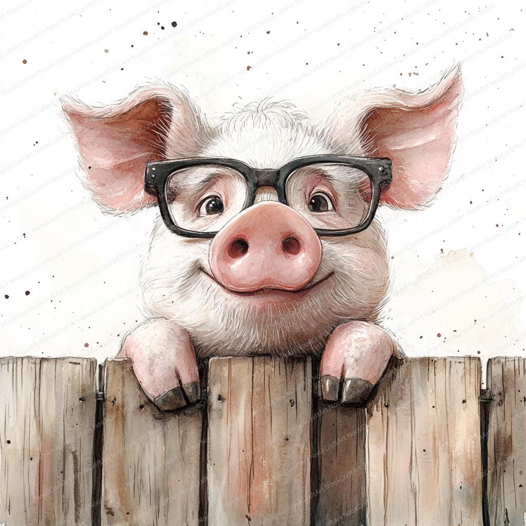 16 Pig With Glasses Clipart | Cute Farm Animal Illustration | Printable ...
