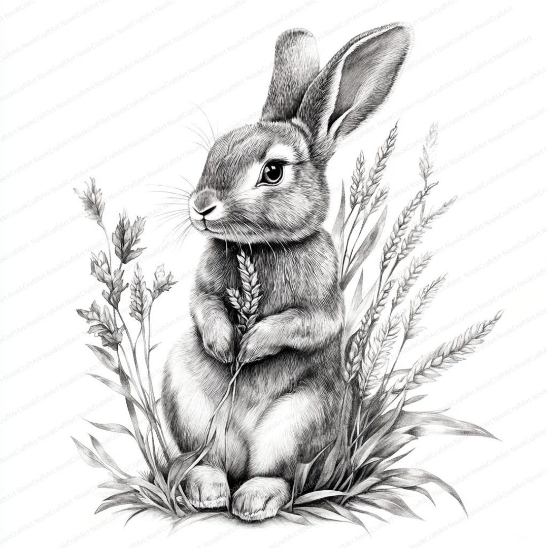 15 Bunny Black Ink Clipart | Line Drawing Clipart | Printable ...
