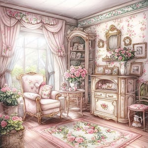 Vintage Shabby Chic Living Room Clip Art | 14 High Quality Jpgs ...