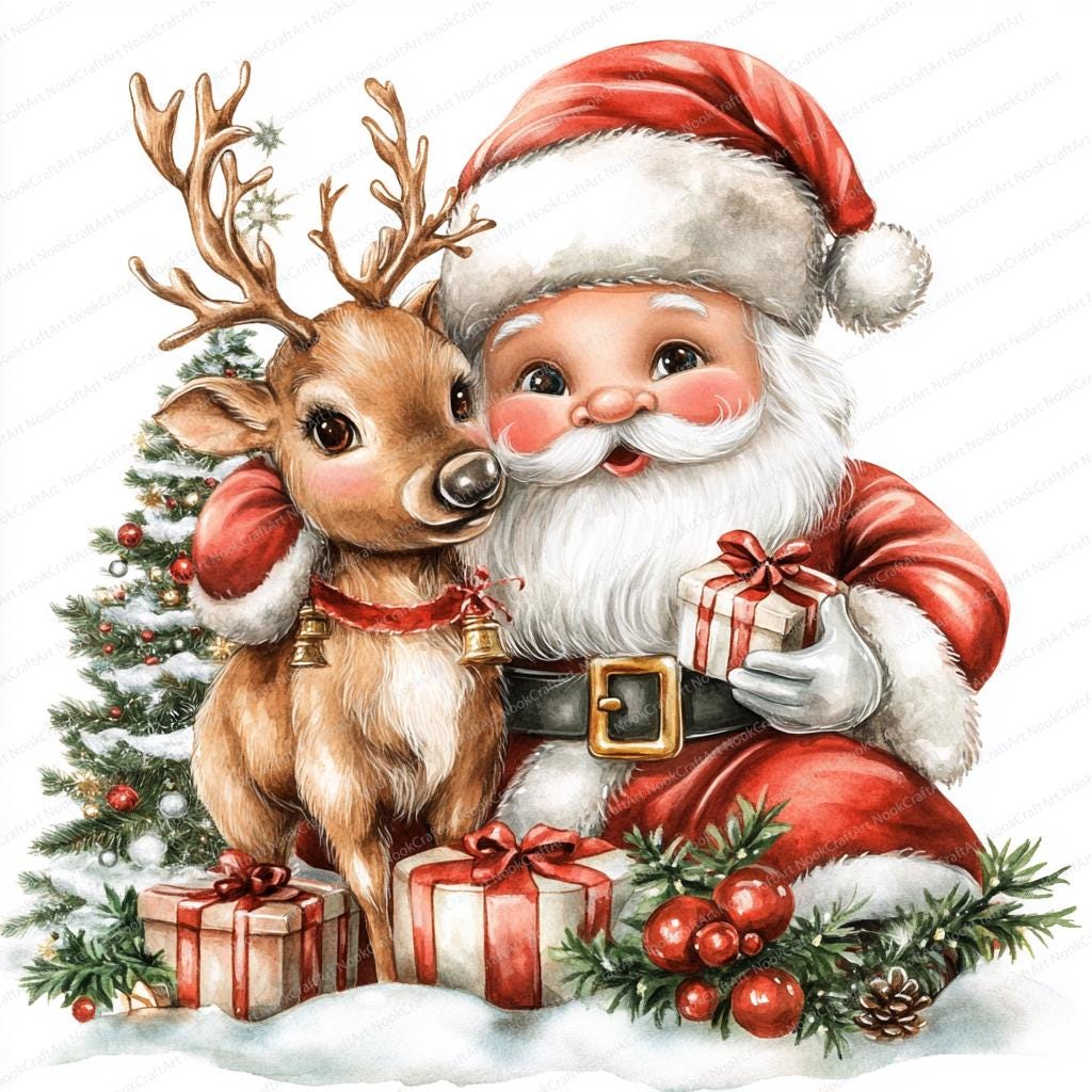 18 Christmas Santa Claus Clipart | Santa With Reindeer | Printable ...