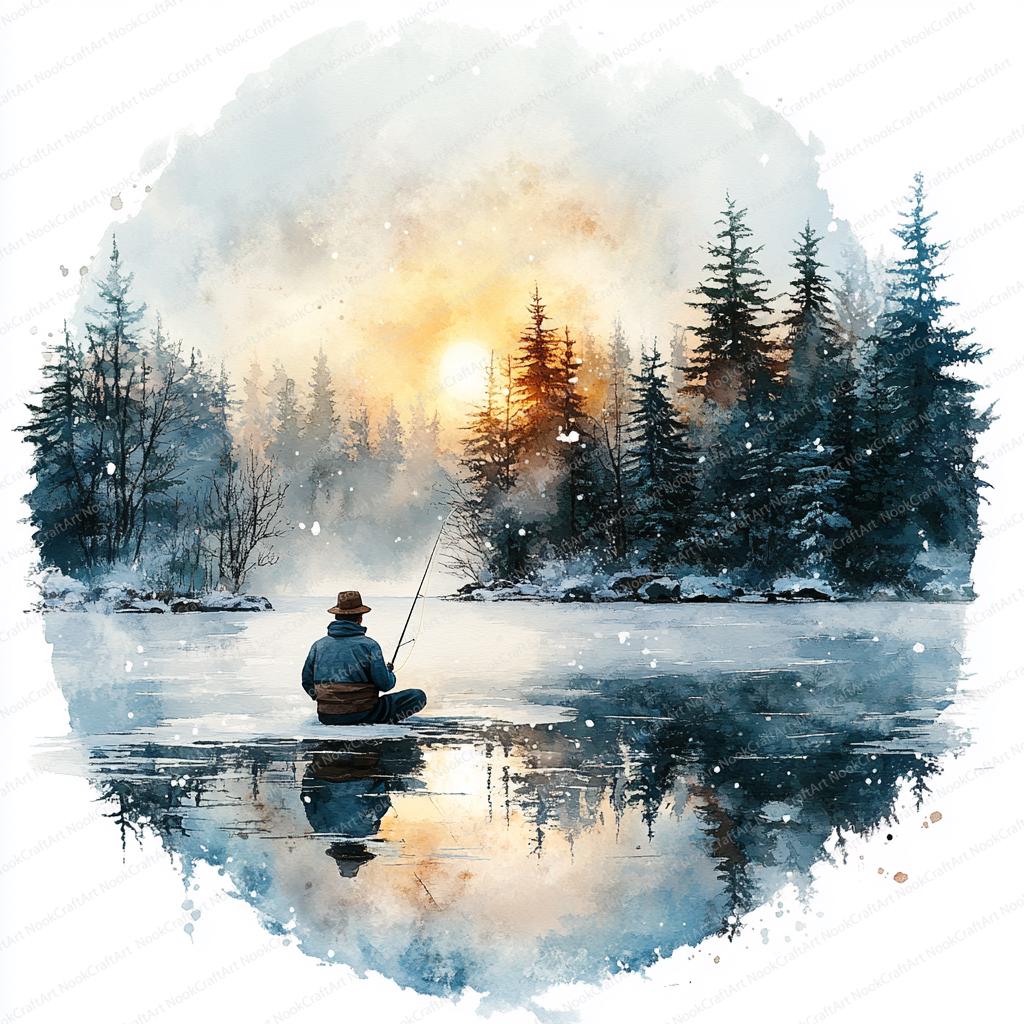 22 Frozen Lake Fishing Clipart | Winter Ice Fishing Scene | Printable ...