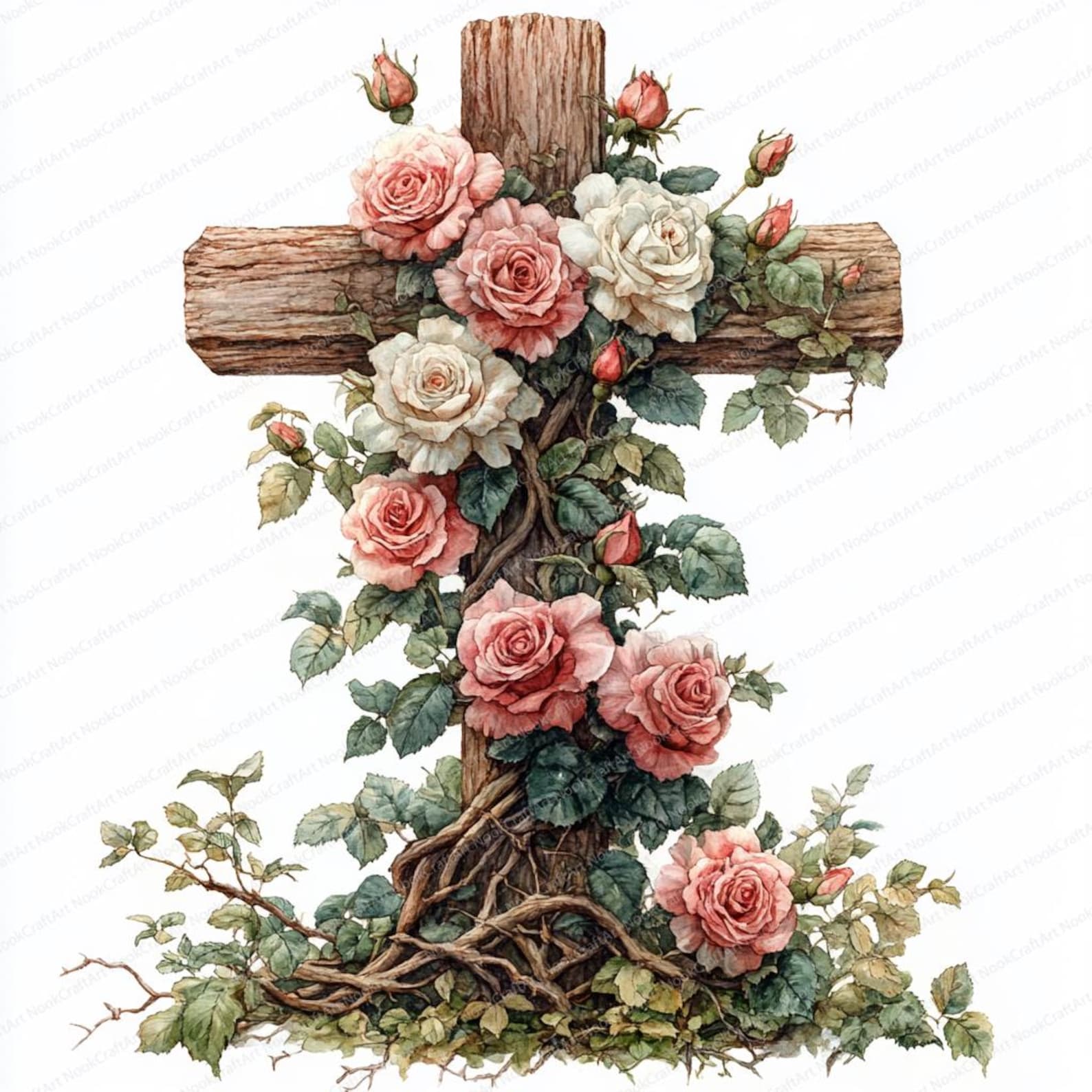 24 Cross With Roses Clipart | Elegant Floral Christian Art | Printable ...