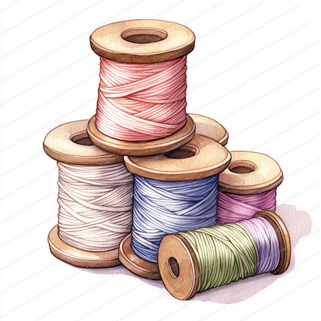 18 Vintage Thread Spools Clipart Floral Designs Printable Watercolor ...