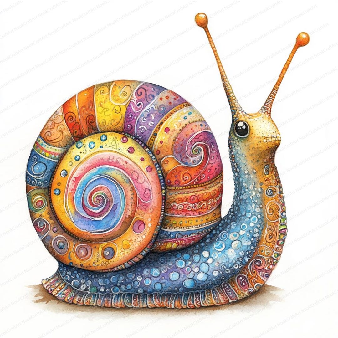 20 Folk Art Snail Clipart | Whimsical Snail Illustrations | Folk Decor ...