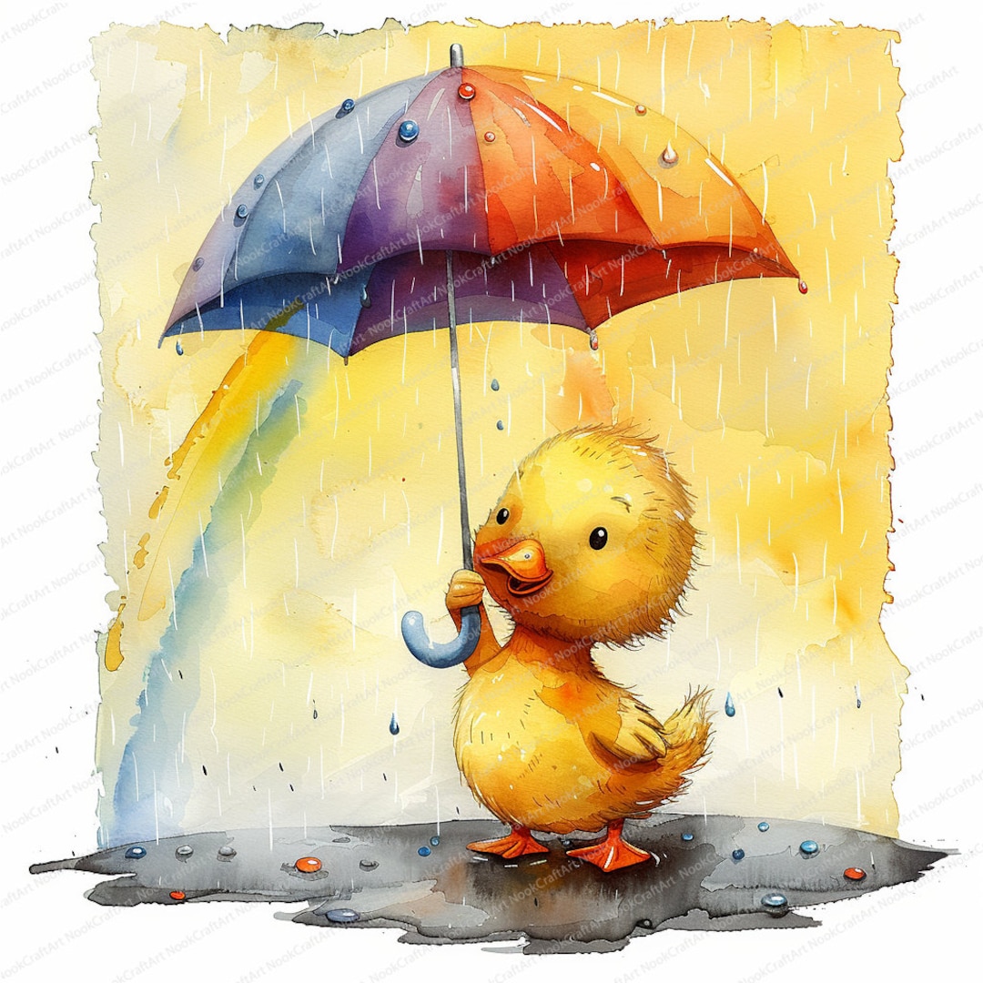 12 Duckling in Rain Clipart | Duckling Under the Rainbow | Printable ...