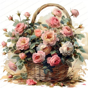 12 Roses in a Baske Clipart | Flowers in the Basket | Printable ...