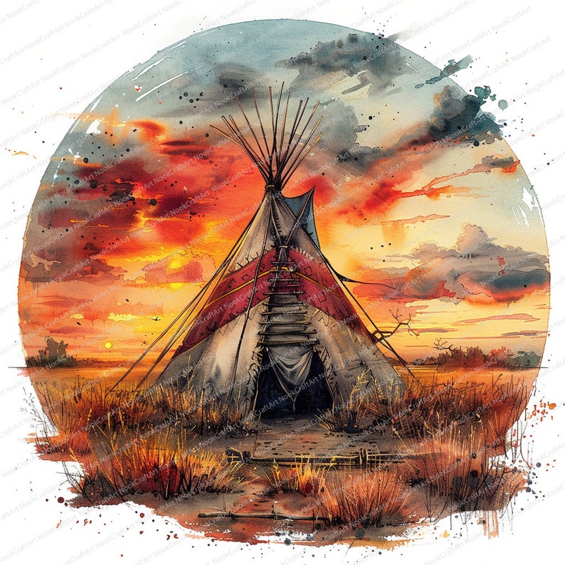 15 Native Teepee Landscape Clipart | Printable Watercolor Clipart ...