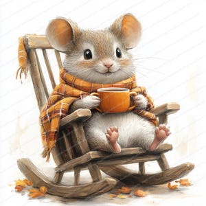 16 Cozy Mouse Clipart | Relaxing Rocking Chair Illustration| Printable ...