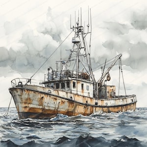 20 Fishing Trawlers Clipart | Colorful Fishing Boats Illustrations ...