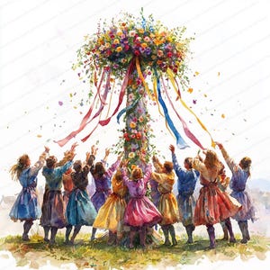 18 Maypole Ribbon Flower Clipart | Vibrant Spring Festival Graphics ...