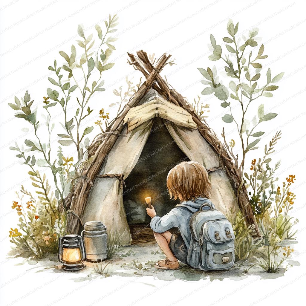 21 Child Building Branch Fort Clipart | Whimsical Kids Outdoor ...