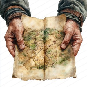 22 Hands Holding Map Clipart | Travel Adventure Illustration ...