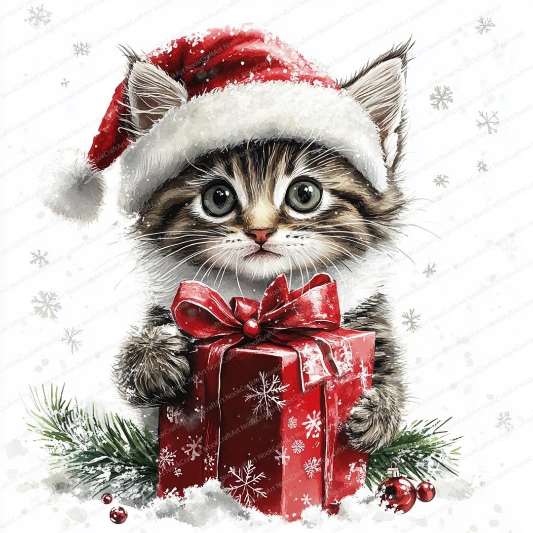 18 Christmas Cat Clipart Bundle | Printable Watercolor Clipart | High ...
