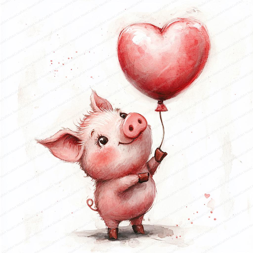 21 Piglet With Heart Balloon Clipart | Cute Valentine Illustration ...