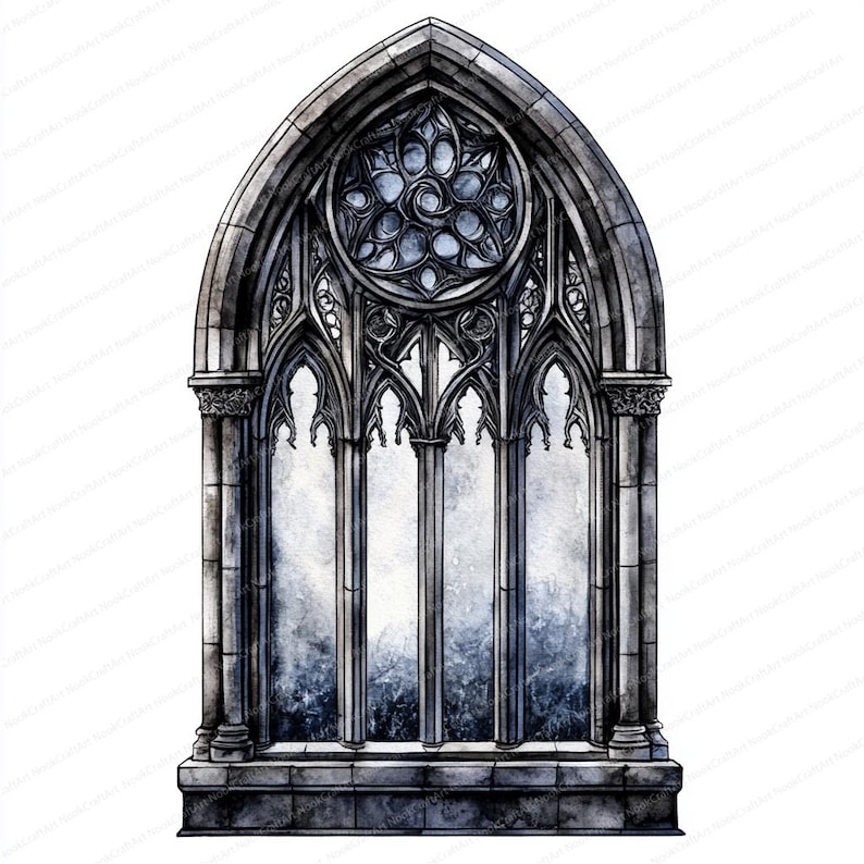 17 Gothic Window Clipart Old Window Printable Watercolor Clipart High ...