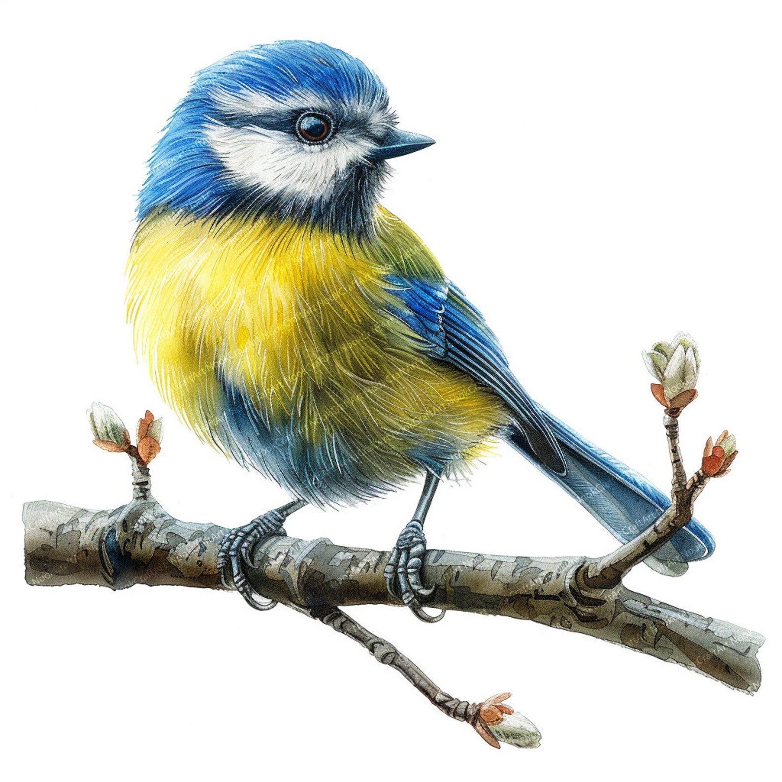 10 Blue Tit Bird Clipart Eurasian Blue Tit Printable Watercolor Clipart ...
