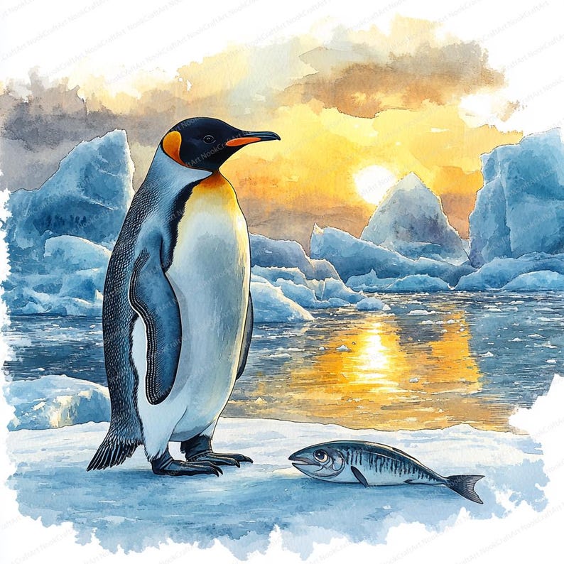 17 Penguin on Ice Clipart | Adorable Penguin With Fish Design ...