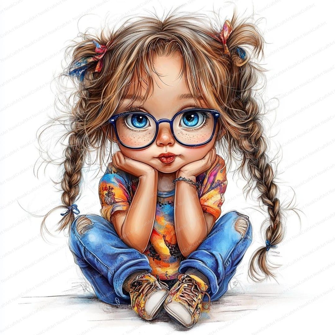 14 Watercolor Cute Little Girl Clipart Bundle | Printable Watercolor ...