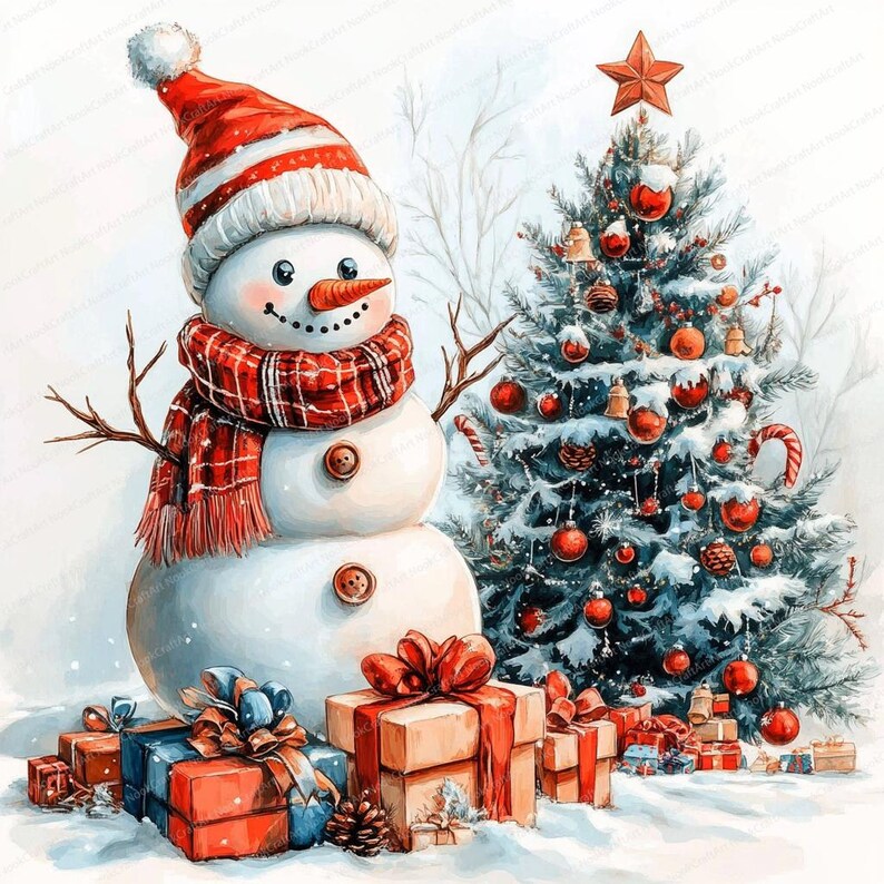 18 Christmas Tree and Snowman Clipart | Festive Snowmen | Printable ...