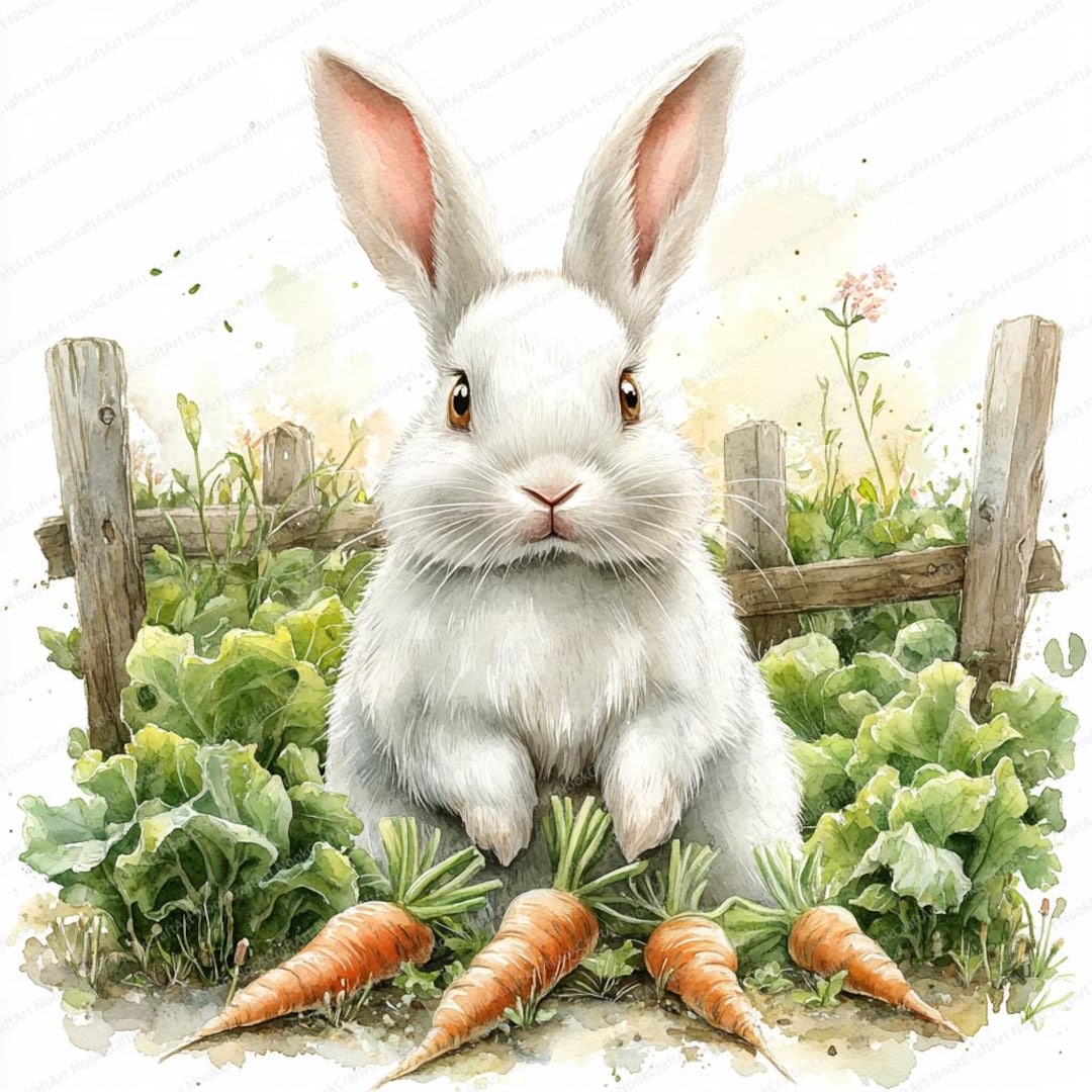 24 Garden Rabbit Clipart | Whimsical Bunny in Vegetables | Printable ...