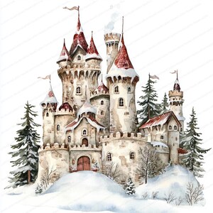 14 Winter Castle Clipart | Enchanted Snowfall | Printable Watercolor ...