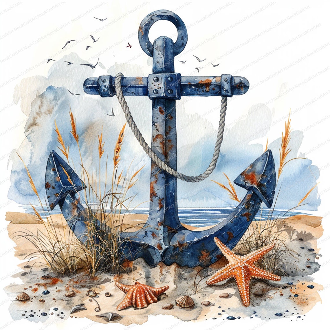 12 Anchor Clipart Maritime Anchor Clipart Set Printable Watercolor ...