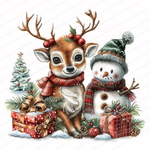 17 Christmas Clipart | Snowman and Reindeer | Printable Watercolor ...