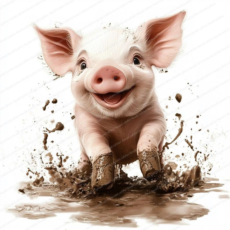 20 Muddy Pig Clipart | Pig in Mud Puddle Art | Cute Farm Animal Digital ...