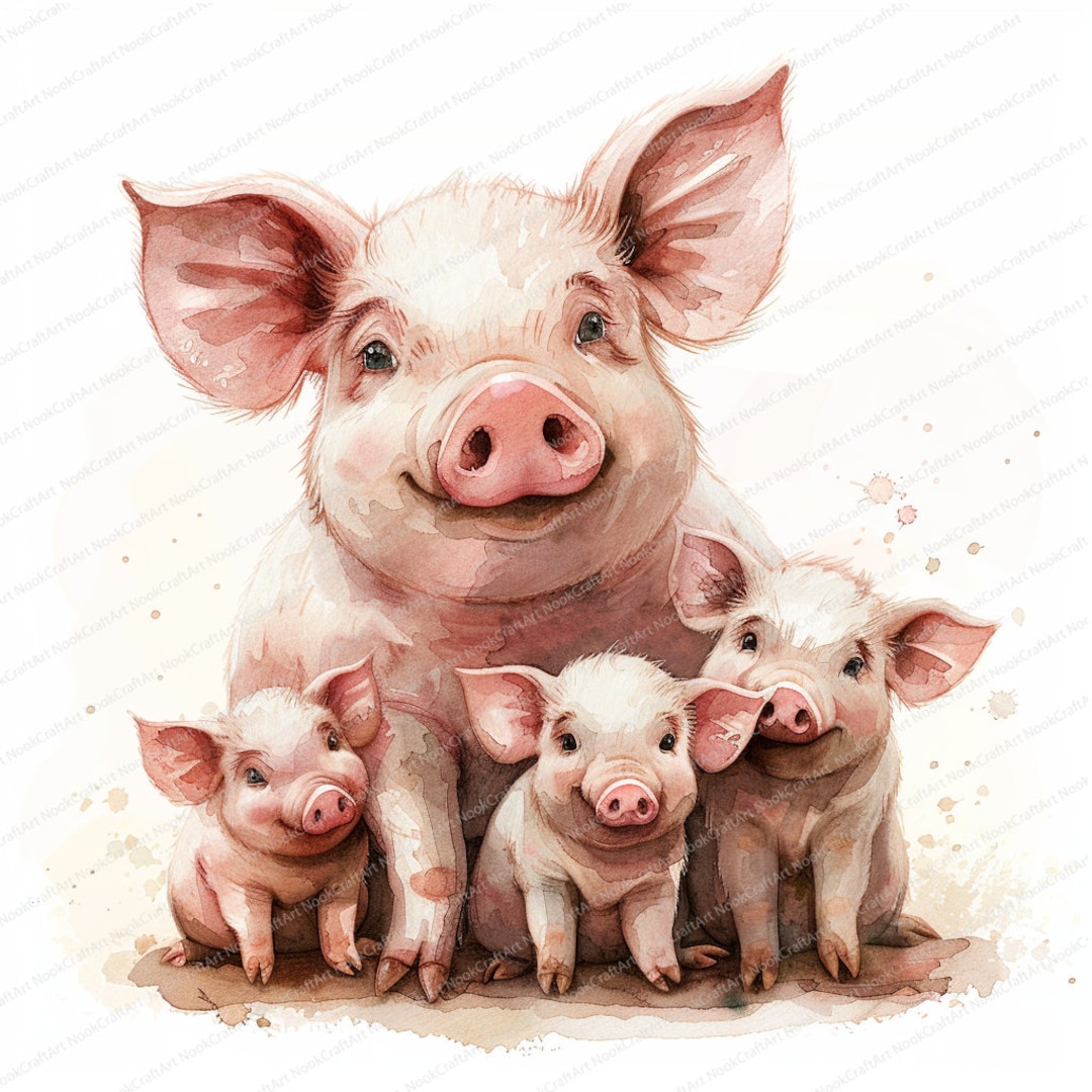 14 Farmyard Pig Clipart | Little Piglets | Printable Watercolor Clipart ...