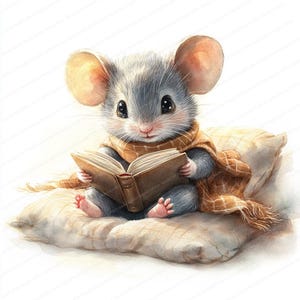 14 Mouse With Books Clipart | Mouse Bedroom | Printable Watercolor ...