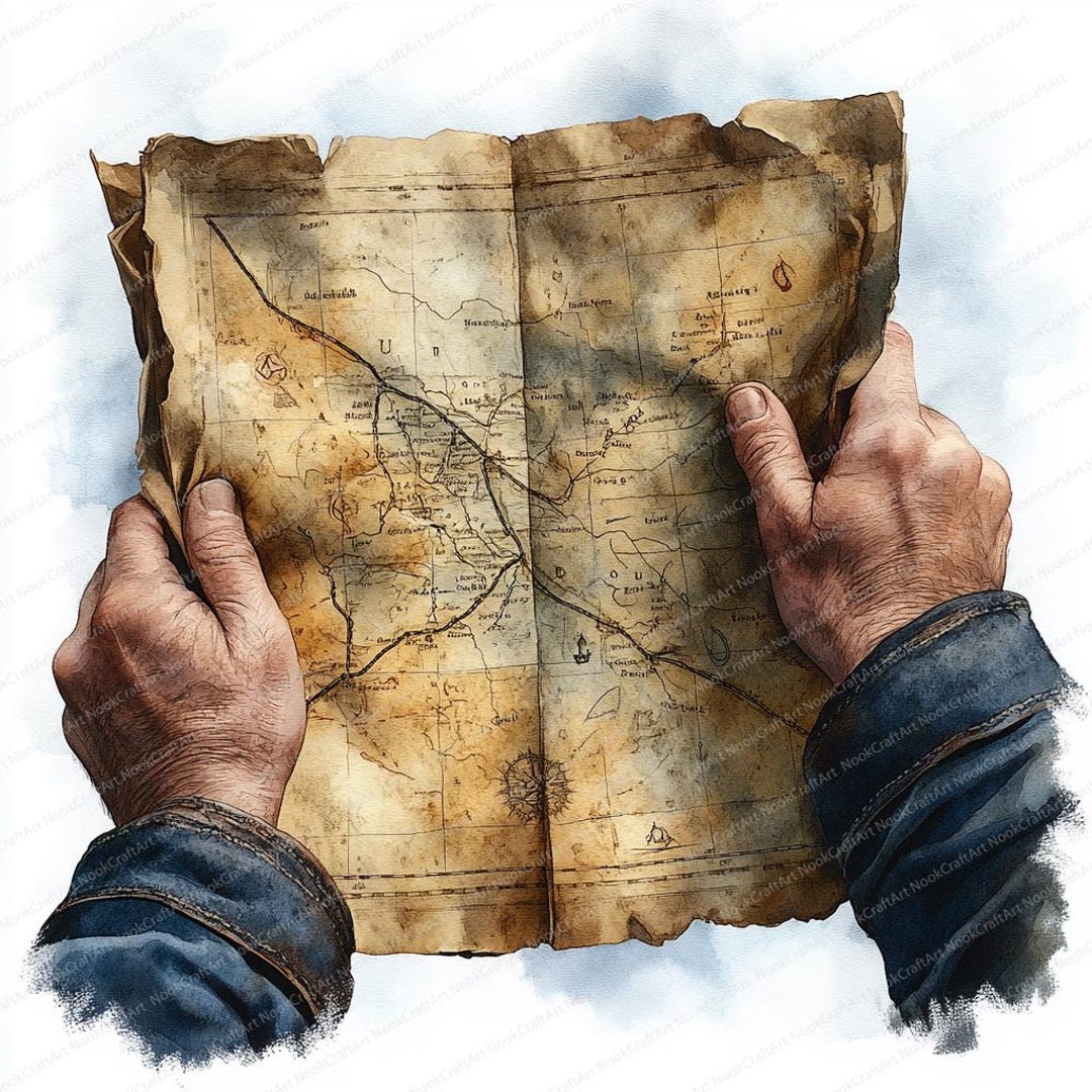 22 Hands Holding Map Clipart | Travel Adventure Illustration ...