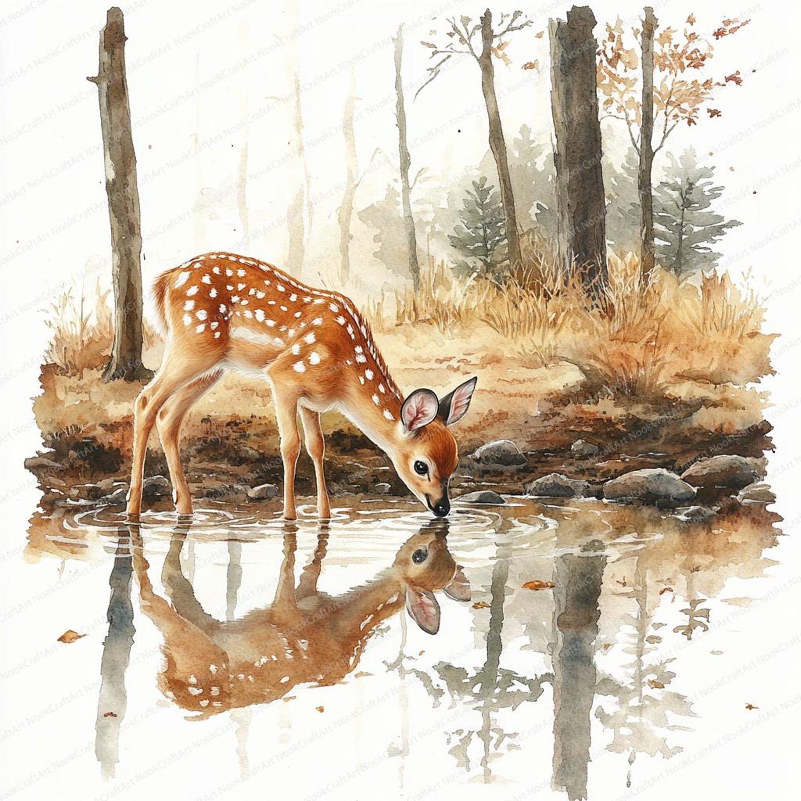 17 Deer Fawn Drinking Water Clipart | Woodland Stream Nature ...