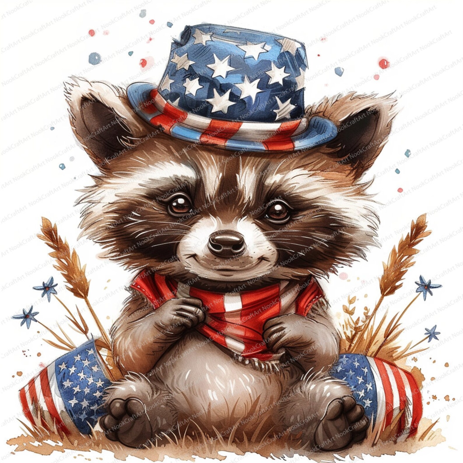 12 Watercolor Patriotic Raccoon Collection U.S. Raccoon Printable ...