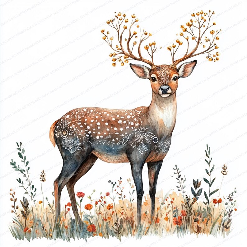 23 Patterned Antler Deer Clipart | Whimsical Holiday Bells Design ...