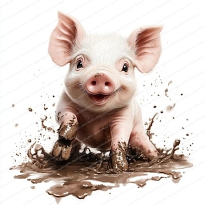 20 Muddy Pig Clipart | Pig in Mud Puddle Art | Cute Farm Animal Digital ...