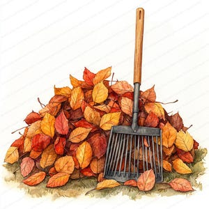 20 Autumn Leaves Rake Clipart | Fall Yard Cleanup Illustration ...