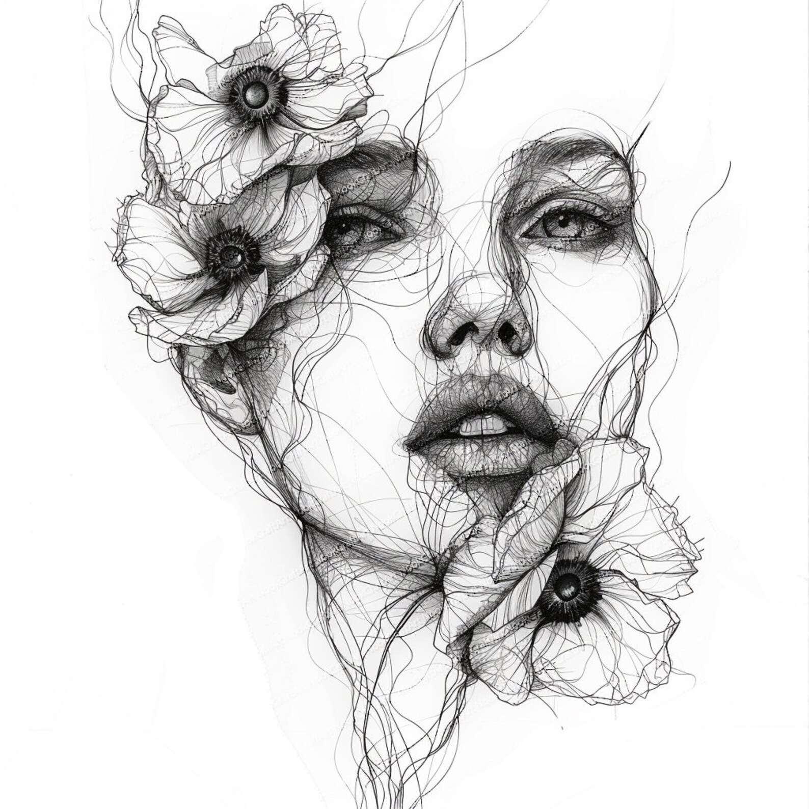 10 Floral Woman Face Clipart | Line Art Clipart | Printable Watercolor ...