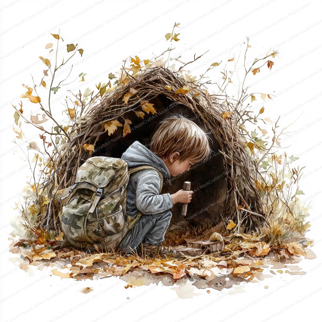 21 Child Building Branch Fort Clipart | Whimsical Kids Outdoor ...