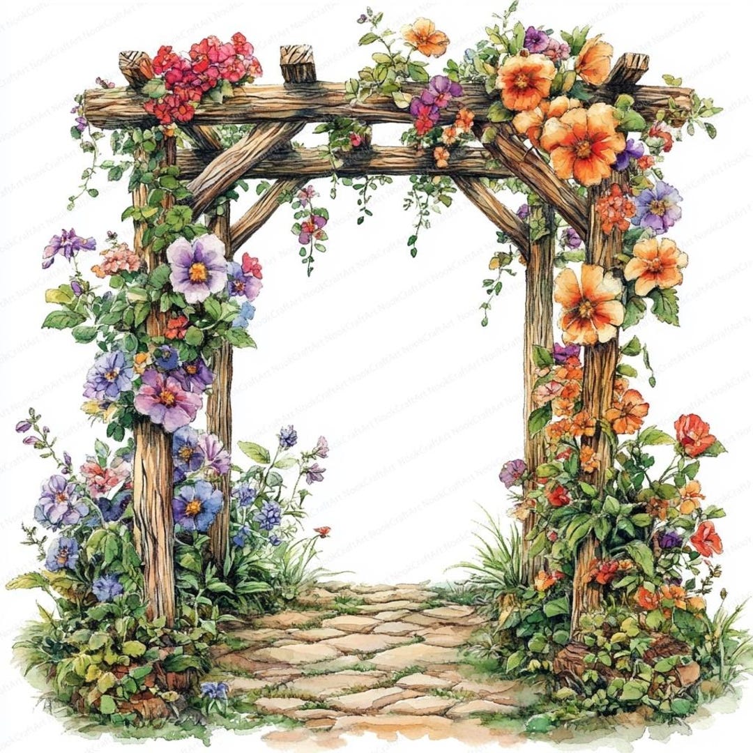 20 Floral Garden Gate Flowers Clipart | Printable Watercolor Clipart ...