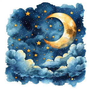 Night Sky Watercolor Clipart, 10 Jpgs Elements, High Quality Night Sky ...