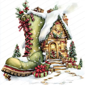 16 Christmas Fairy’s Boot House Clipart | Whimsical Holiday Houses ...
