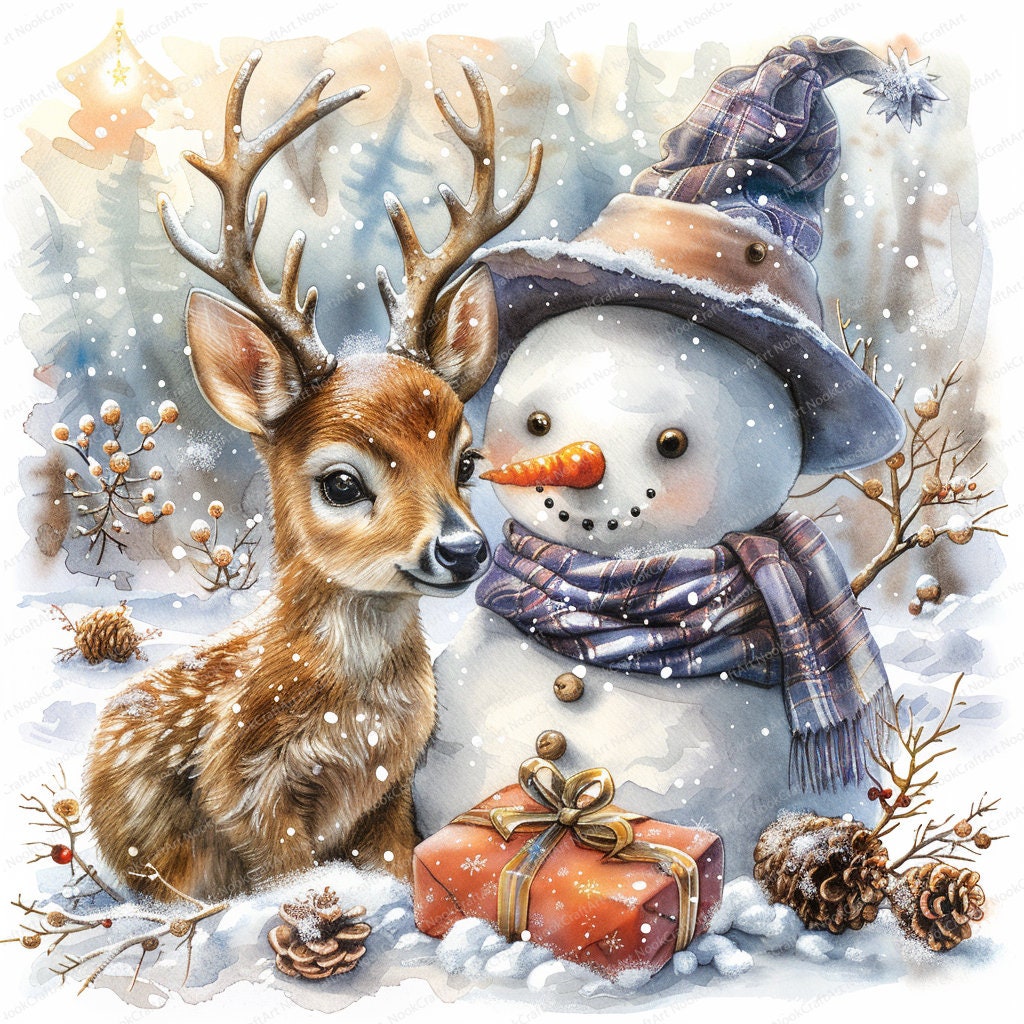 12 Cute Snowmen With Reindeer Clipart Christmas Clipart Printable ...