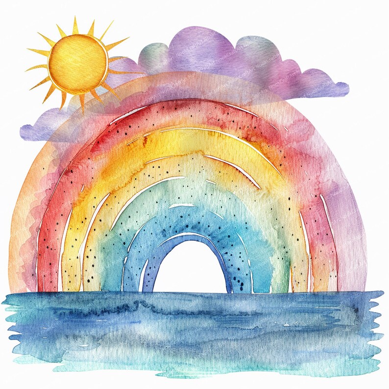 12 Sun and Rainbow Clipart Nursery Rainbow Printable Watercolor Clipart ...