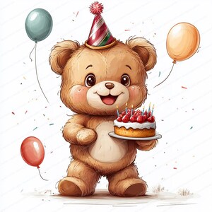 14 Teddy Bear Birthday Clipart | Cute Teddy Bear Bundle | Printable ...