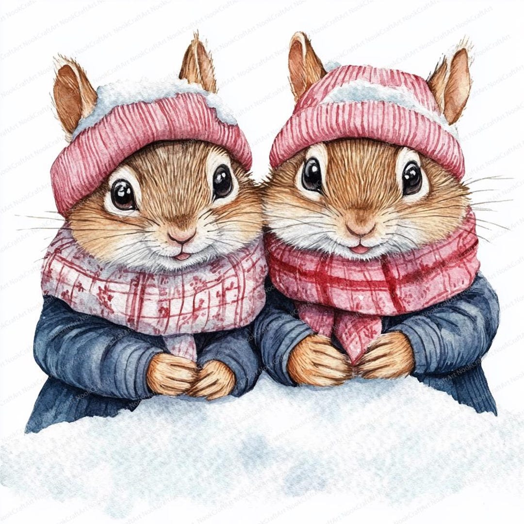 12 Winter Chipmunks Clipart | Frosty Chipmunks | Printable Watercolor ...