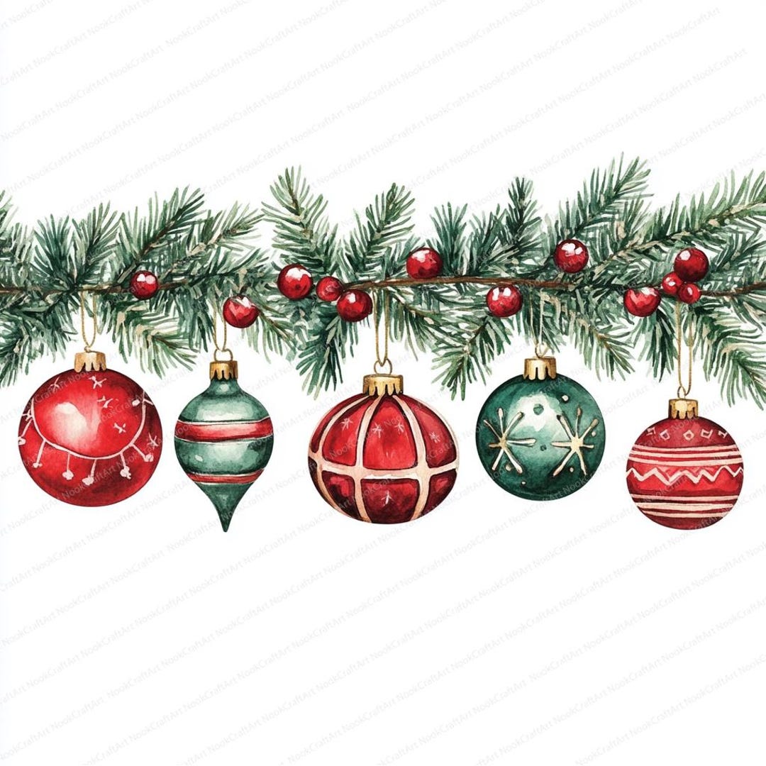 18 Christmas Borders Watercolor Clipart | Festive Garlands | Printable ...