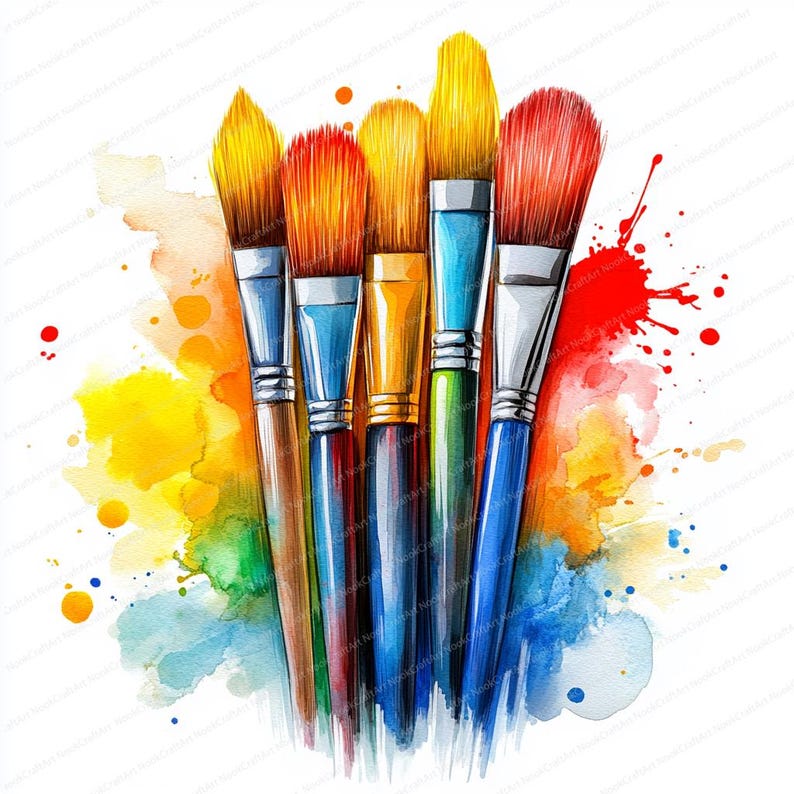 20 Paint Brushes Clipart | Watercolor Painting Supplies Images ...