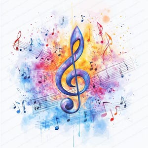 16 Music Clef Clipart | Melodic Note Clipart | Printable Watercolor ...