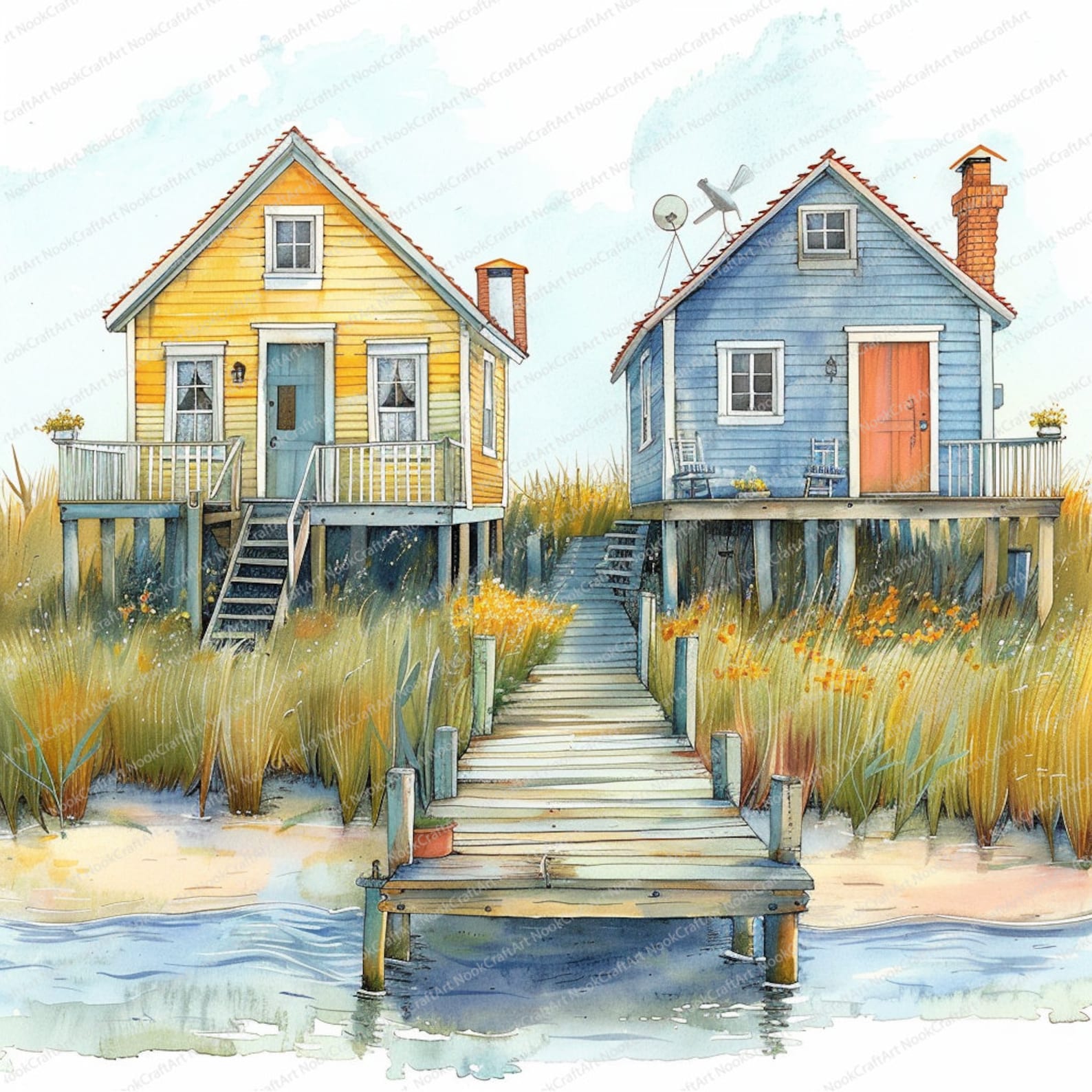 12 Seaside Cottages Clipart | Coastal Cottages | Printable Watercolor ...
